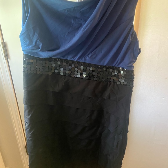Studio Y | Dresses | Studio Y Blue And Black Asymmetrical Sheath Dress ...